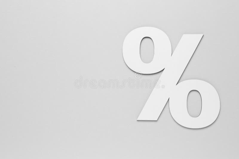 Paper Percent Symbol Cutout on Light Grey Background, Top View. Space ...