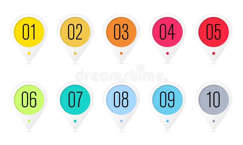 Paper Pins in Different Colors with 1-10 Numbers Stock Vector ...