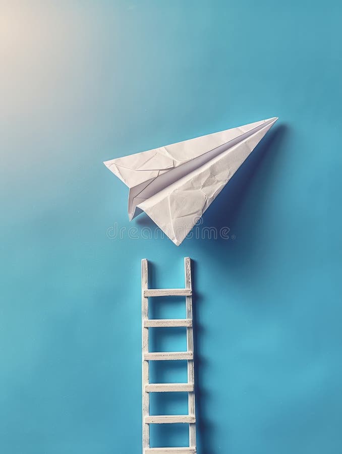 Paper Plane Above a Ladder on a Blue Background. Stock Image - Image of ...