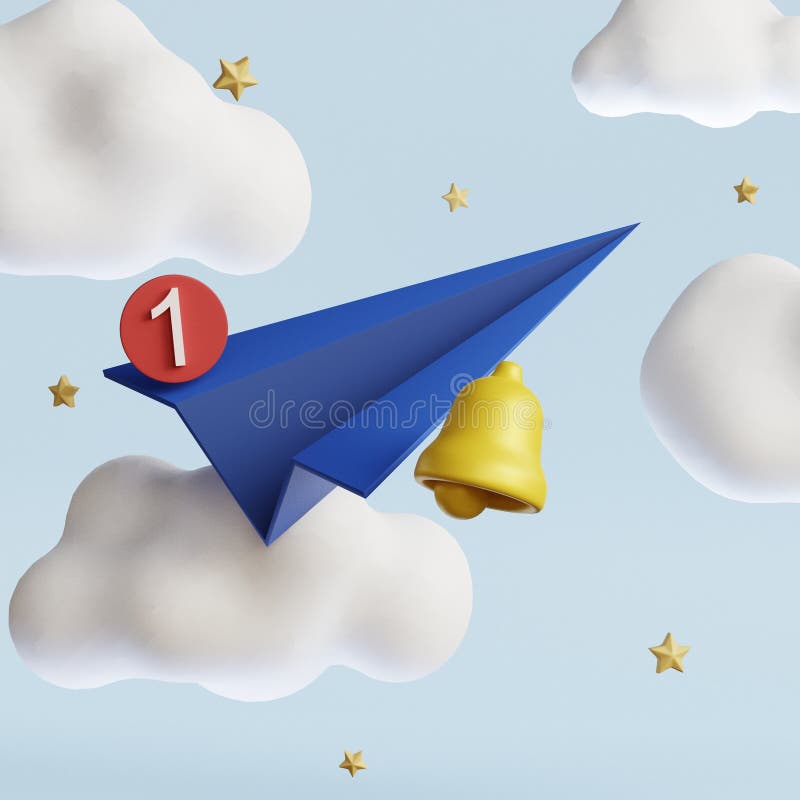 Paper Plane with Bell Notification. Send Message Concept. 3d Render ...