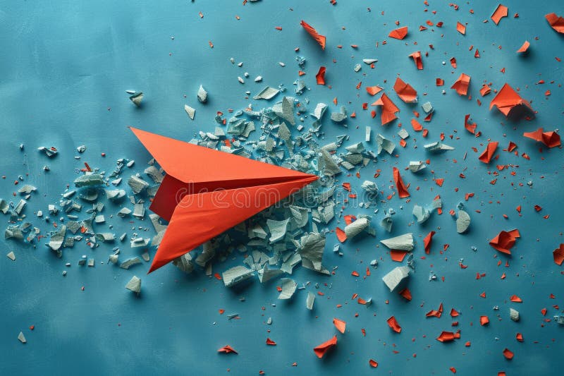 Paper Plane Breaking through Obstacle on Blue Background , Ai Generated ...