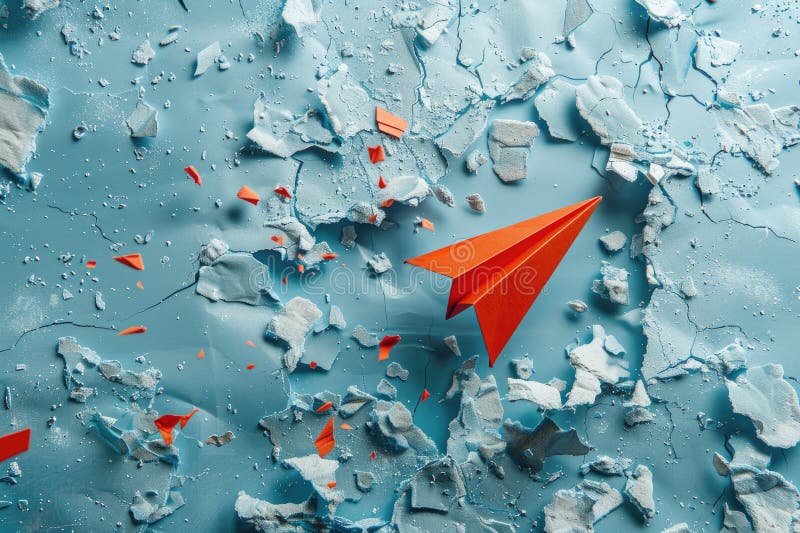 Paper Plane Breaking through Obstacle on Blue Background , Ai Generated ...