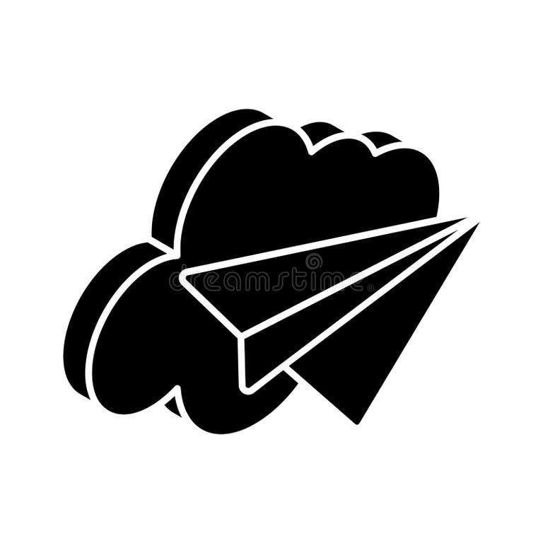 Paper Plane with Cloud Isometric Icon of Cloud Notification in Trendy ...