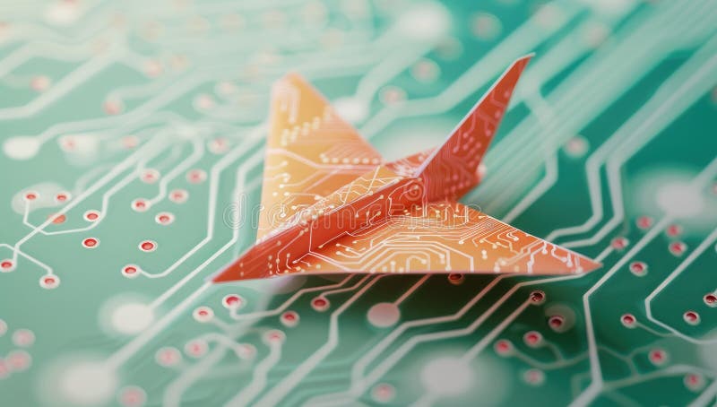 Paper Plane on Electronic Circuit Board Stock Illustration ...