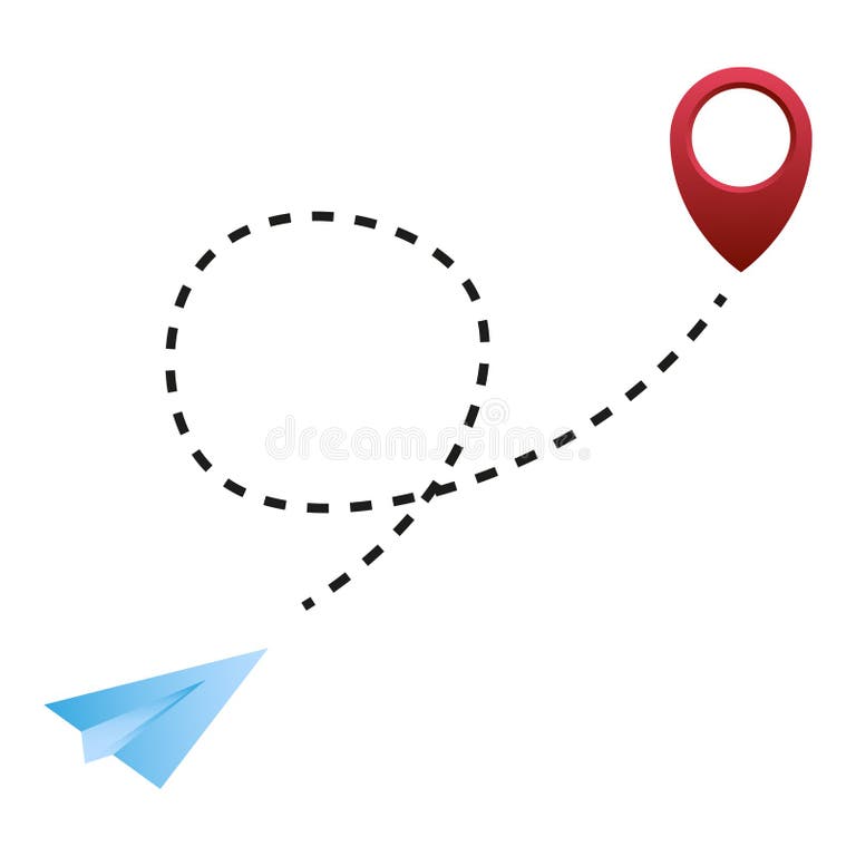 Paper Plane Flight. Dashed Route Path. Red Location Pin. Travel ...