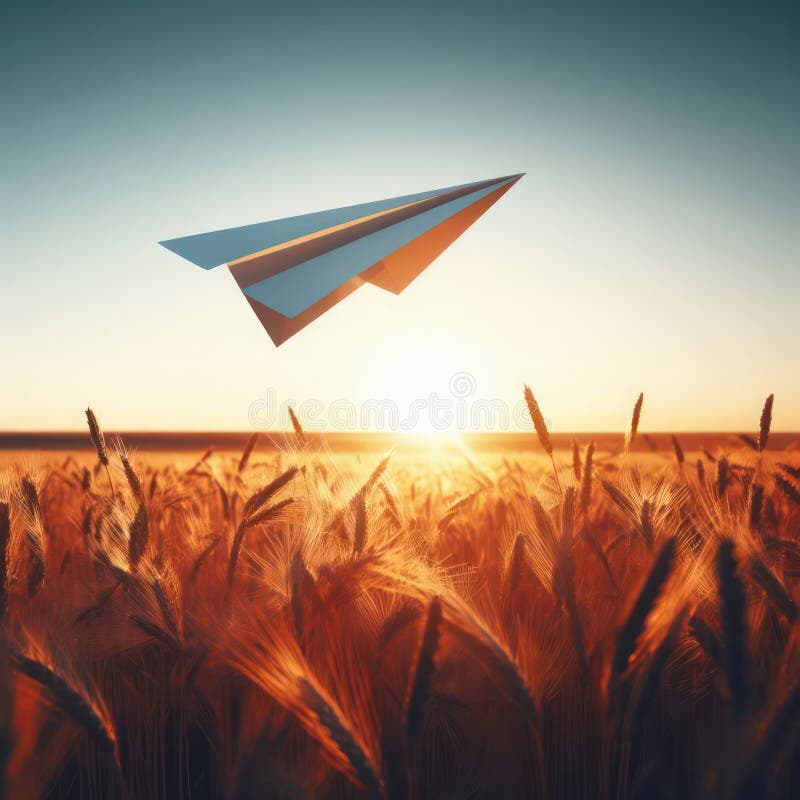 Paper Plane Flying Over a Wheat Field. Stock Illustration ...