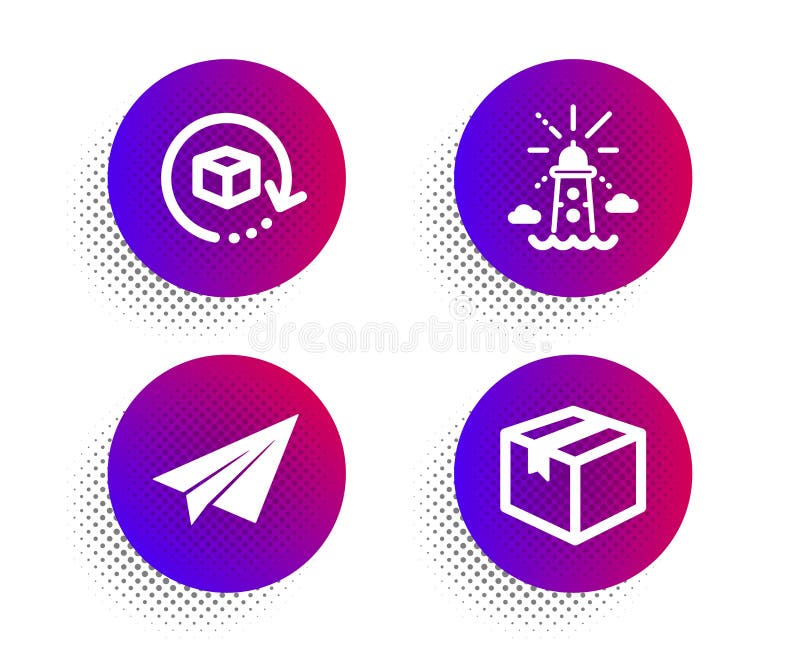 Paper Plane, Lighthouse and Return Package Icons Set. Parcel Sign ...