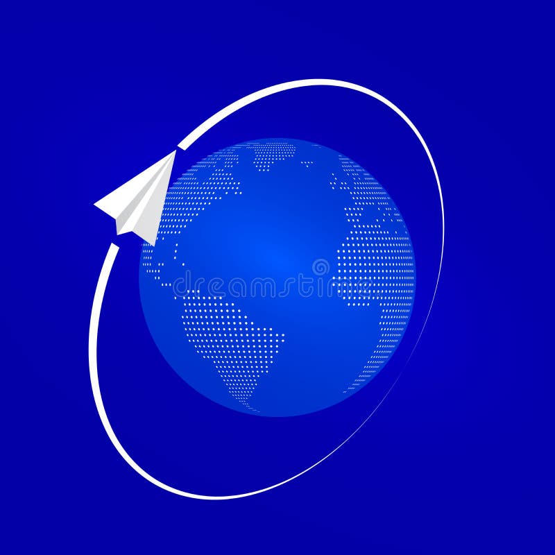 Paper Plane Moving Around Dot Earth Map Stock Vector - Illustration of ...