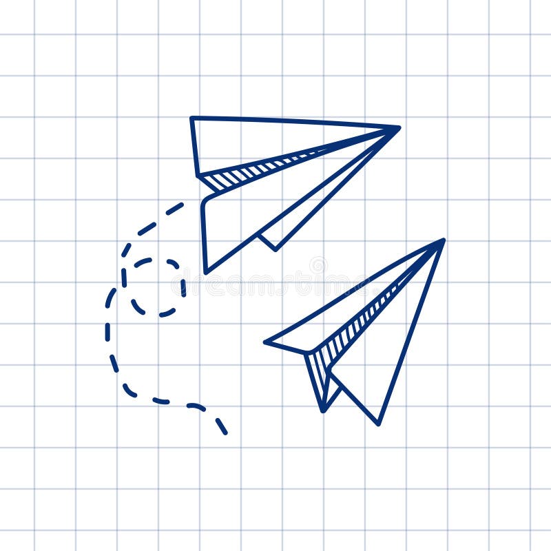 Paper Plane in Sketch Style Isolated on Checkered Background Stock ...