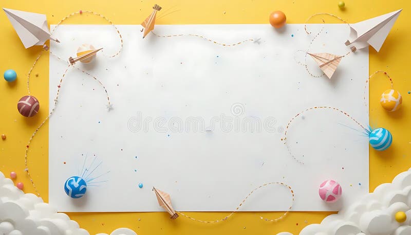 Paper Plane Space Adventure with Colorful Planets Frame Design Concept ...