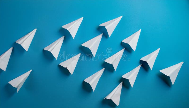 Paper Planes on Blue Backdrop. Business Concept Stock Illustration ...