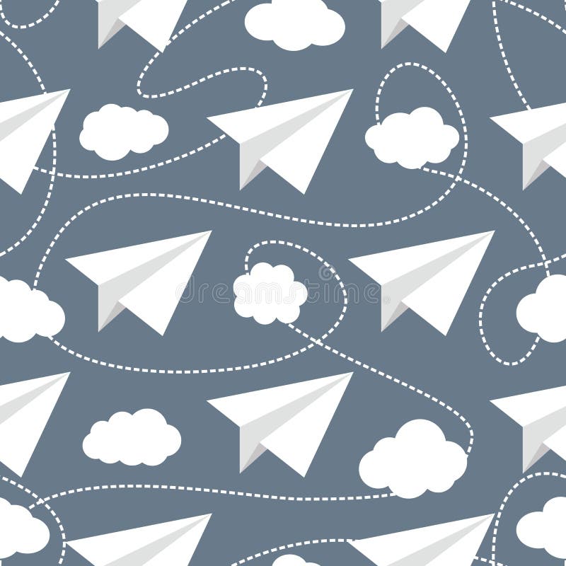 Paper Planes in Clouds Seamless Pattern Stock Vector - Illustration of ...