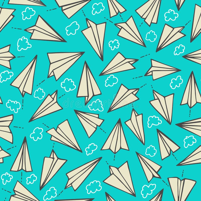 Paper Planes and Clouds Seamless Texture on a Blue Background ...