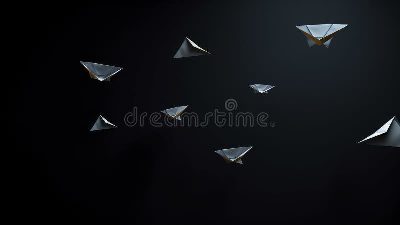 Paper Planes Flying in the Air, Solid Black Background Stock ...