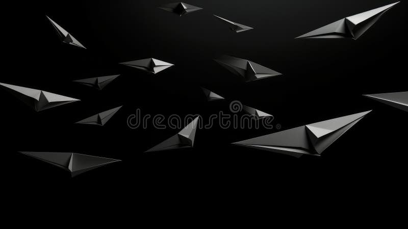 Paper Planes Flying in the Air, Solid Black Background Stock ...