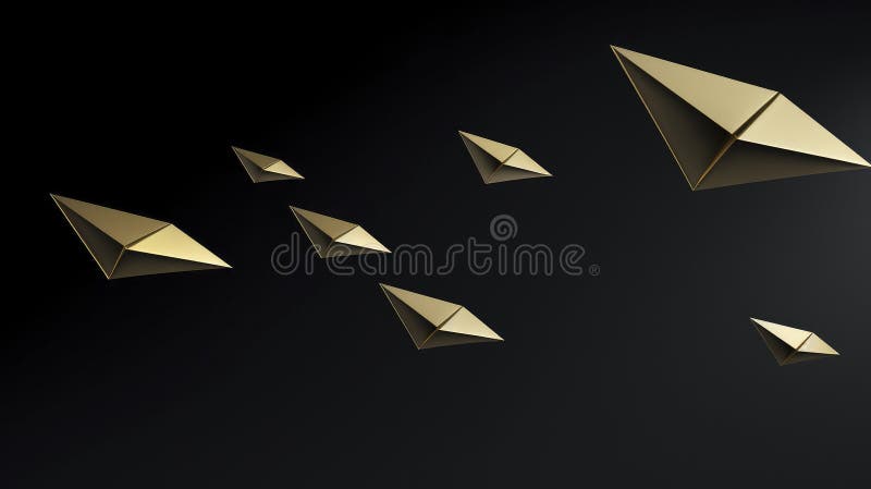 Paper Planes Flying in the Air, Solid Black Background Stock ...