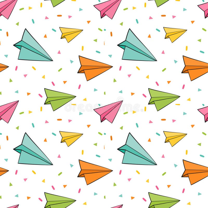 Paper Planes Seamless Background. Cute Vector Illustration Stock Vector ...