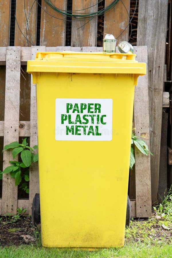 Paper Plastic Metal. Yellow Waste Sorting Container Stock Photo - Image ...