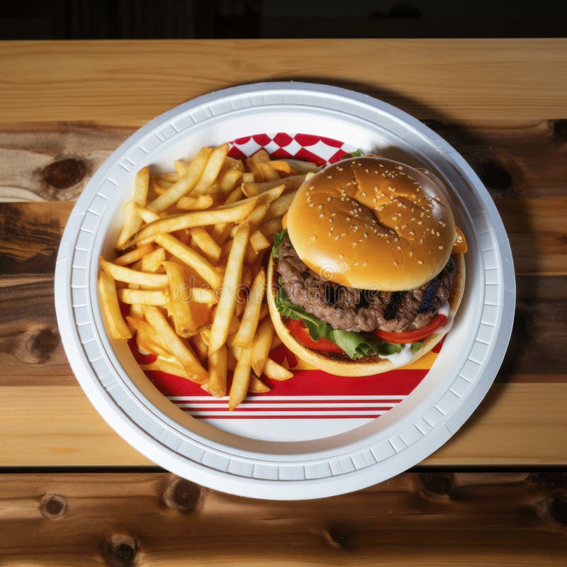 Paper Plate of Hamburger and Fries Stock Photo - Image of lunch, bread ...
