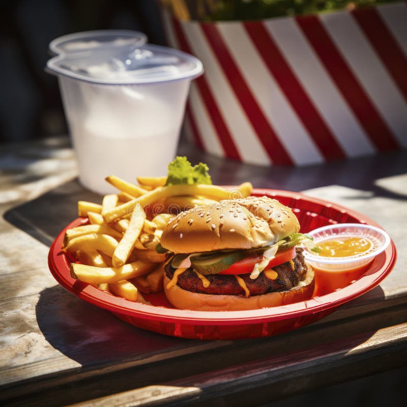 Paper Plate of Hamburger and Fries Stock Image - Image of food, bread ...