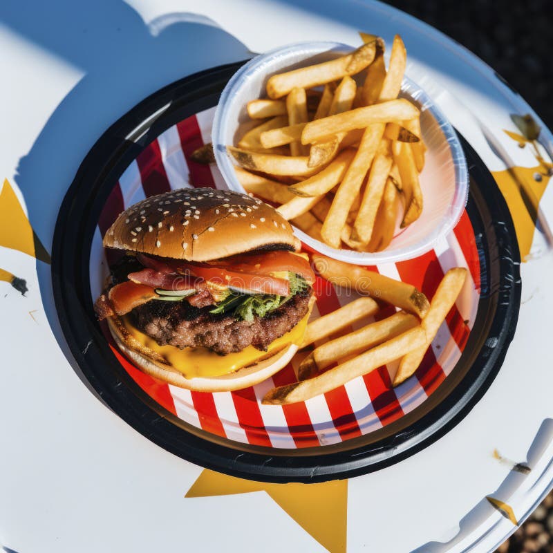 Paper Plate of Hamburger and Fries Stock Image - Image of food, bread ...