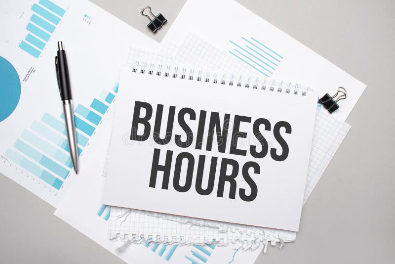 Paper Plate with Text Business Hours. Diagram, Notepad and Blue ...