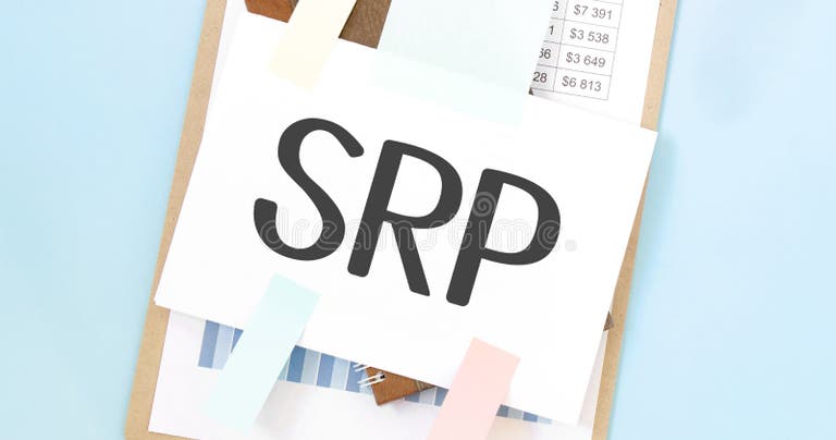Paper Plate with Text SRP. Diagram, Notepad and Blue Background Stock ...