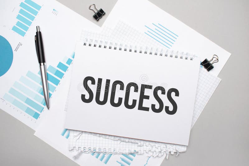 Paper Plate with Text Success. Diagram, Notepad and Blue Background ...