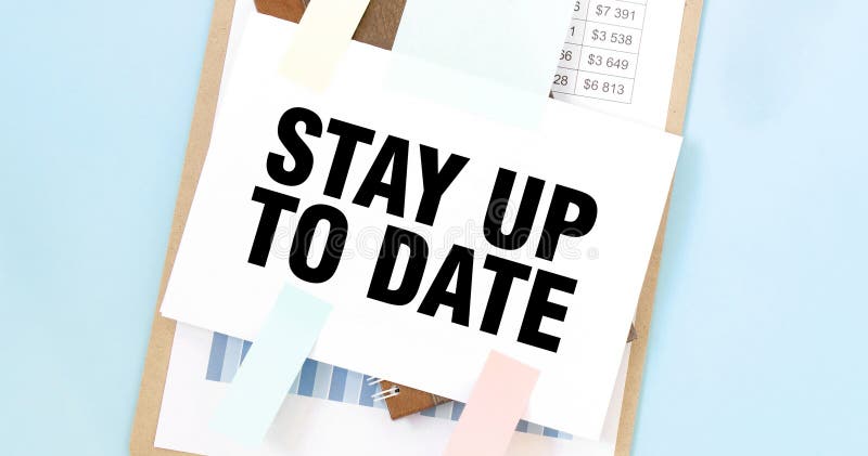Paper Plate with Text Take STAY UP TO DATE. Diagram, Notepad and Blue ...