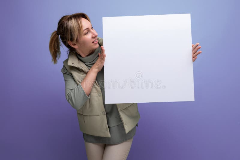 Paper Poster with a Layout for Advertising in the Hands of a Woman ...