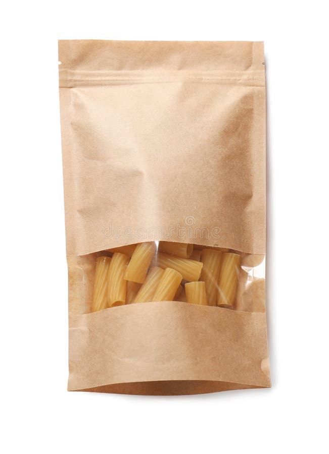 Paper Pouch Bag with Pasta Isolated on White, Top View Stock Image ...