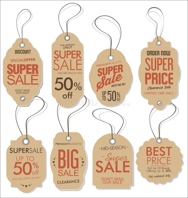 Paper Price Tag Retro Vintage Style Design Vector Collection Stock ...