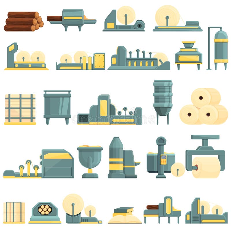 Paper Production Icons Set, Cartoon Style Stock Vector - Illustration ...