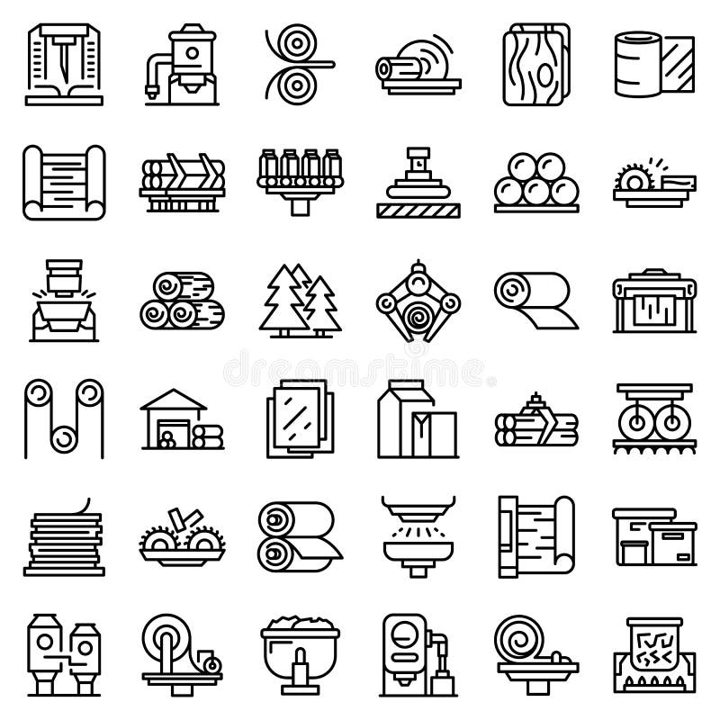 Paper Production Icons Set, Outline Style Stock Illustration ...