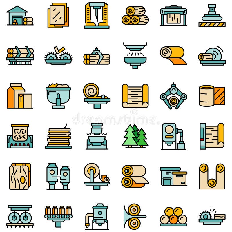 Paper Production Icons Set Vector Flat Stock Illustration ...