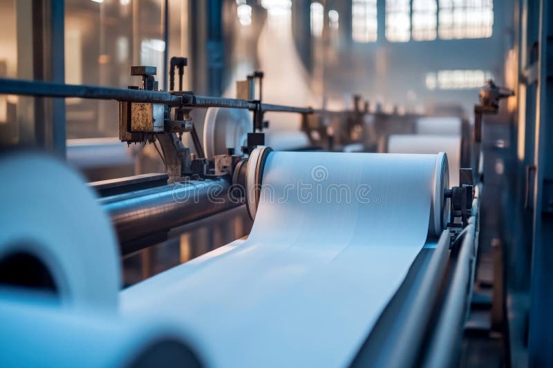 Paper Production Line with Large White Rolls. Production Line in a ...