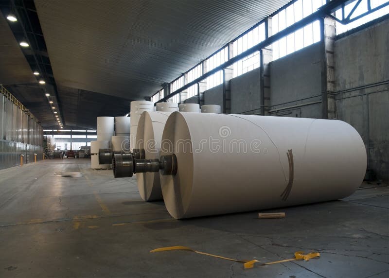 Paper and Pulp Mill Plant - Rolls of Cardboard Stock Photo - Image of ...