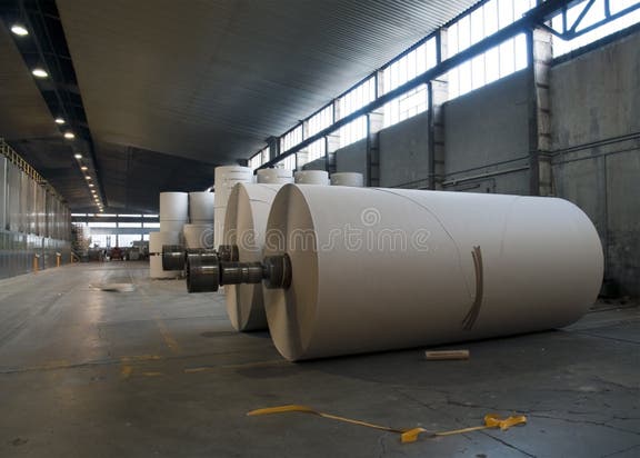 Paper and Pulp Mill Plant - Rolls of Cardboard Stock Photo - Image of ...