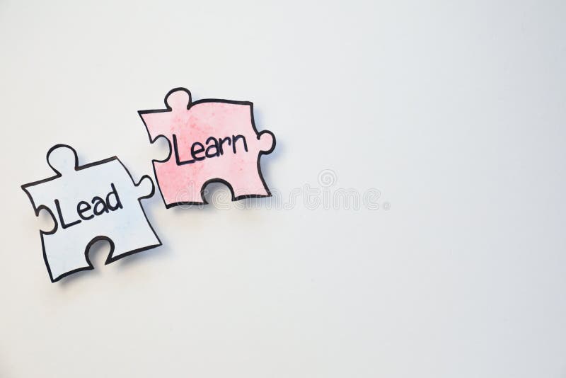 Paper Puzzle Pieces with Words Lead and Learn on White Background ...
