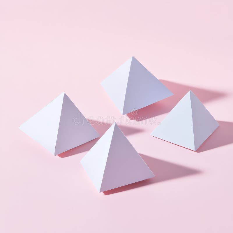 Paper Pyramid with Shadow on Pastel Pink Background. Vector ...
