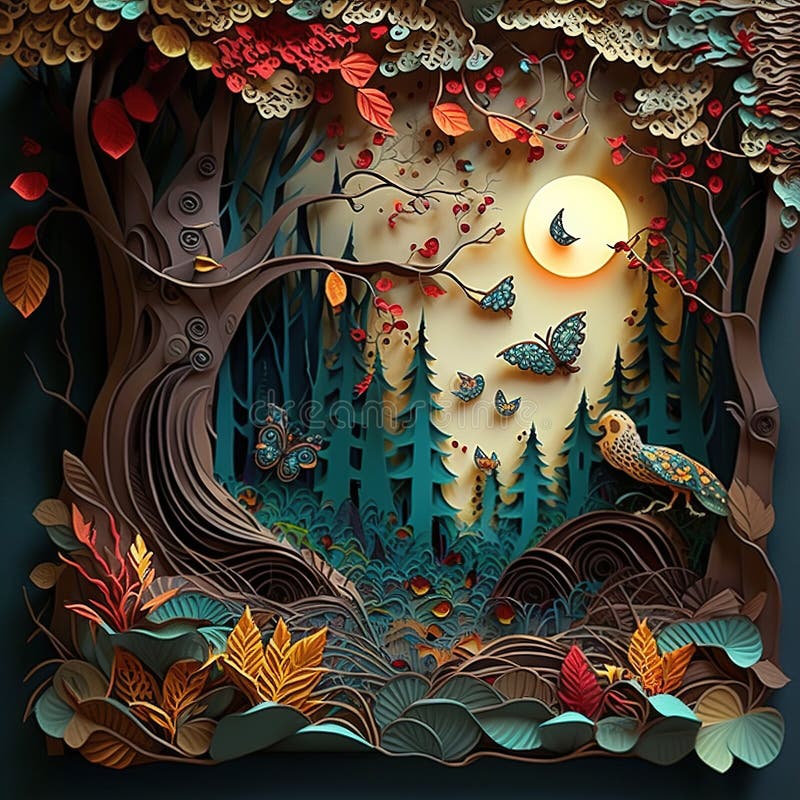Paper Quilling Art, Paper Forest, AI Generative, Generative AI Stock ...