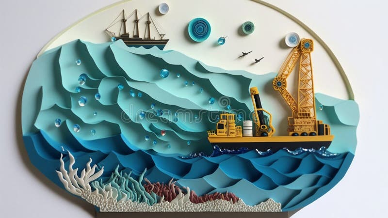 Paper Quilling Mining Under Water Art Illustration Stock Illustration ...