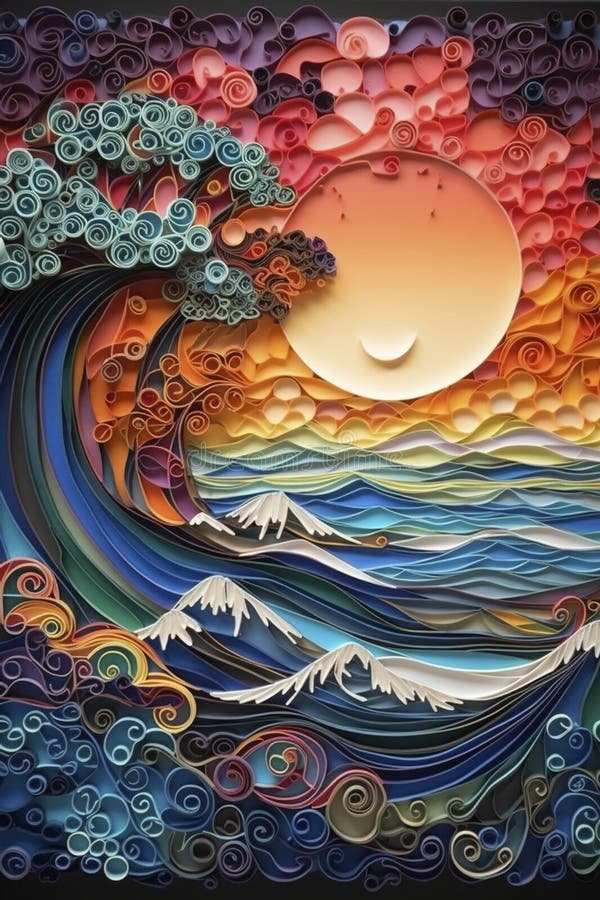 Paper Quilling Wave, Created with Generative AI Stock Illustration ...