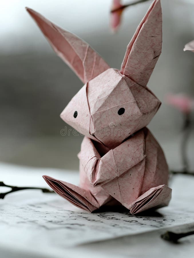 A Paper Rabbit is Sitting on a White Sheet of Paper Stock Illustration ...