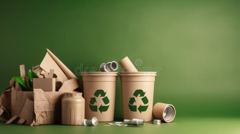 Paper Recycling Concept on Green Background Stock Photo - Image of ...