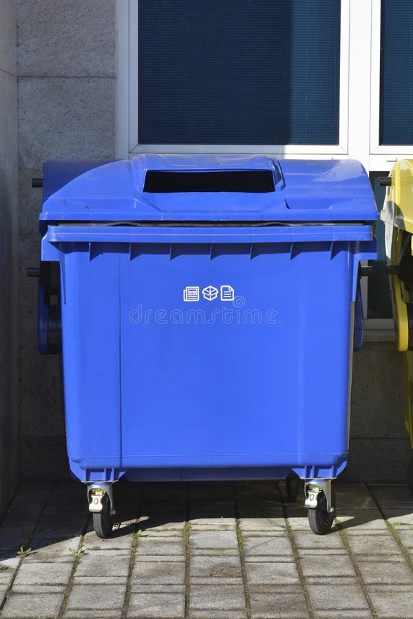 Paper recycling container stock photo. Image of building - 357141840