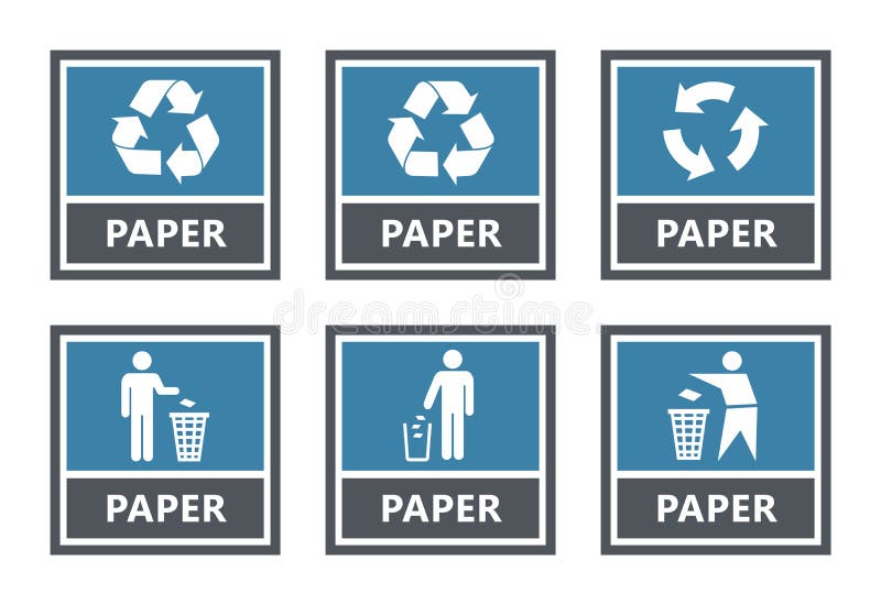 Paper Recycling Labels Set, Waste Sorting Icons Stock Vector ...