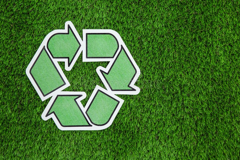 Paper Recycling Symbol on Green Grass, Top View Stock Illustration ...