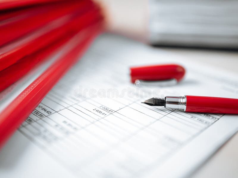 Paper Report Red Pen Working Place Office Stock Photo - Image of ...