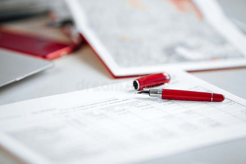 Paper Report Red Pen Working Place Office Stock Image - Image of data ...